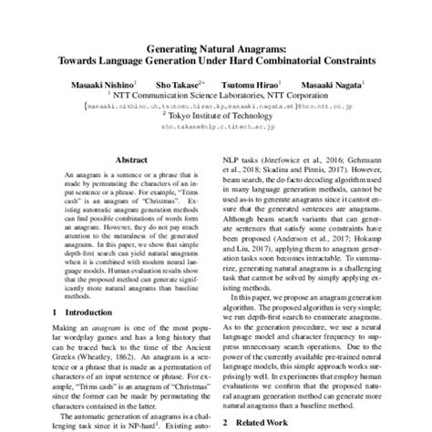 Generating Natural Anagrams Towards Language Generation Under Hard Combinatorial Constraints