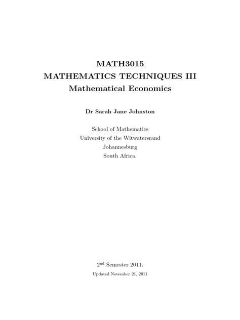Mathematics Techniques Iii Mathematical Economics Pdf Mathematics Algebra