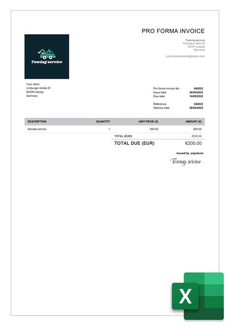 Free Proforma Excel Invoice Template Download Billdu