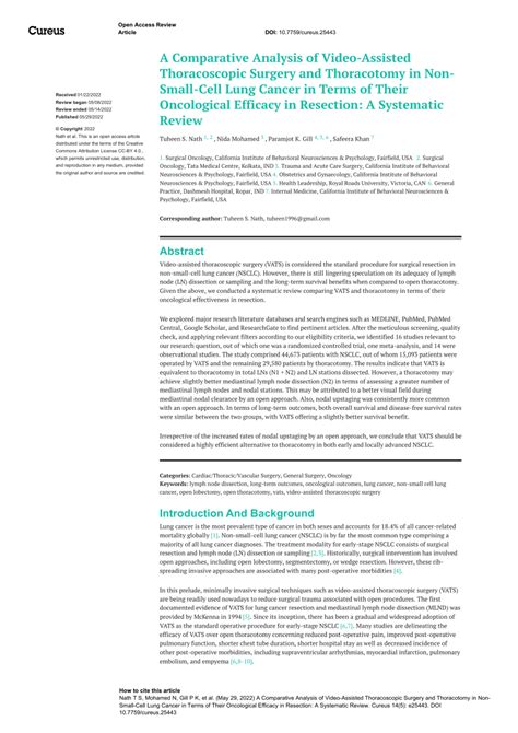 Pdf A Comparative Analysis Of Video Assisted Thoracoscopic Surgery And Thoracotomy In Non