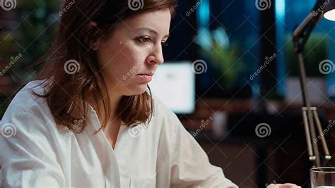 Employee Inputting Data For Company Project At Computer Desk Stock Image Image Of Financial