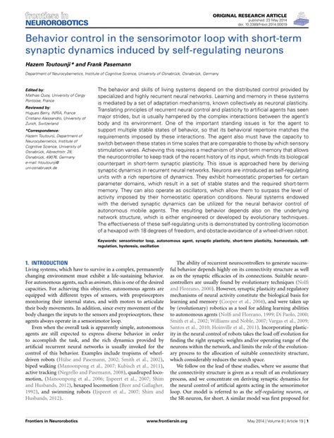 Pdf Behavior Control In The Sensorimotor Loop With Short Term