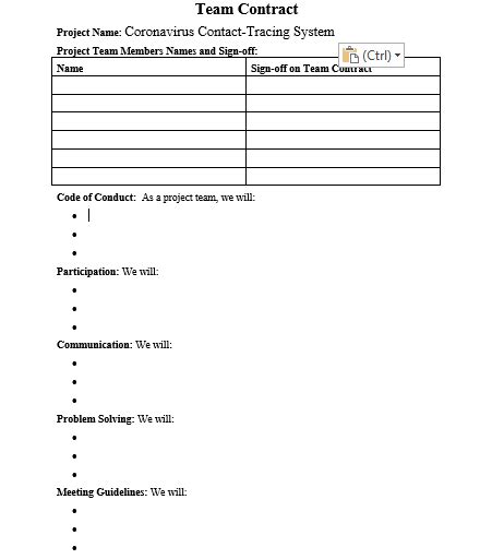 Solved Develop A Team Contract For A Project System To Help