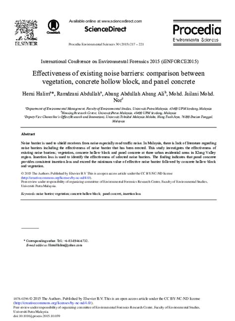Pdf Comparative Effectiveness Of Noise Barriers In Klang Valley
