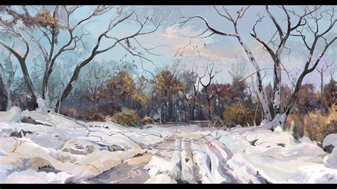Живопись в Photoshop Зимний пейзаж Художник Малышев Роман Youtube