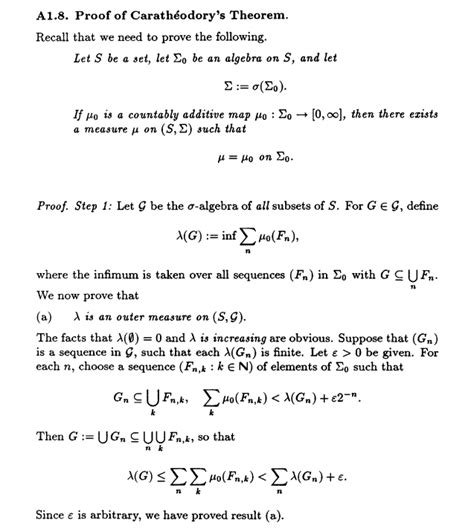 measure theory justifying an inequality in a proof of carathéodory s