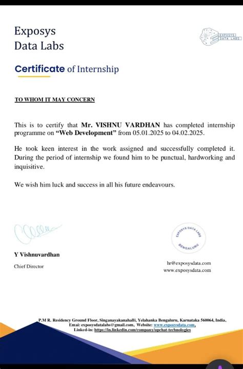 Webdevelopment Internship Learningjourney Gratitude Exposysdatalabs Vishnu Vardhan