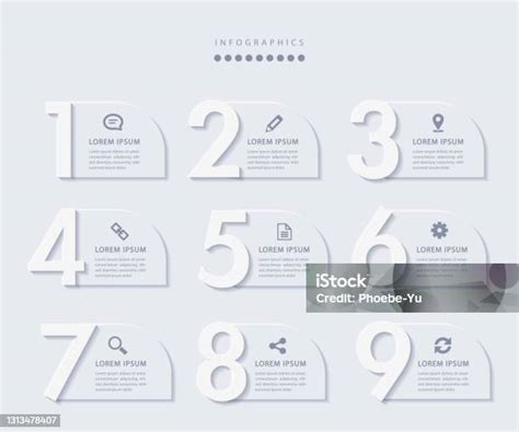 벡터 우아한 심플한 세련된 스타일 인포그래픽 디자인 Ui 템플릿 9 번호 레이블 및 아이콘 0명에 대한 스톡 벡터 아트 및 기타 이미지 0명 개념 그래픽 사용자