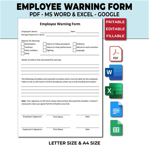 Employee Warning Form Template Printable Employee Warning Form