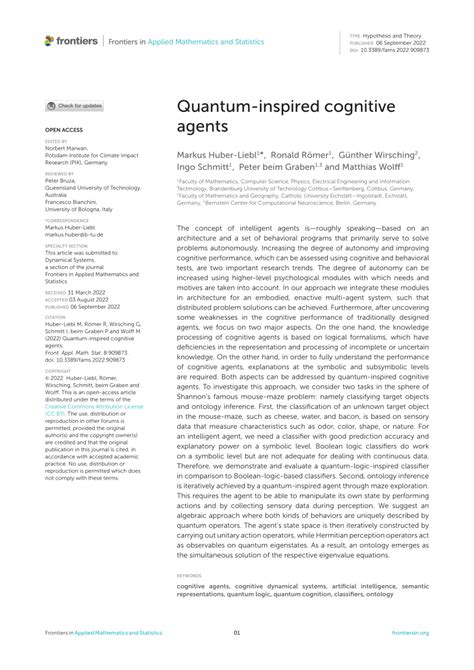 Pdf Quantum Inspired Cognitive Agents
