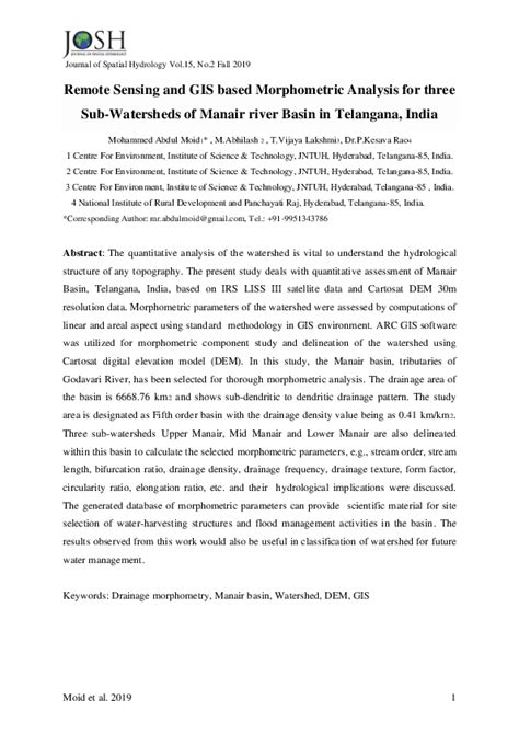 Pdf Remote Sensing And Gis Based Morphometric Analysis For Three Sub Watersheds Of Manair