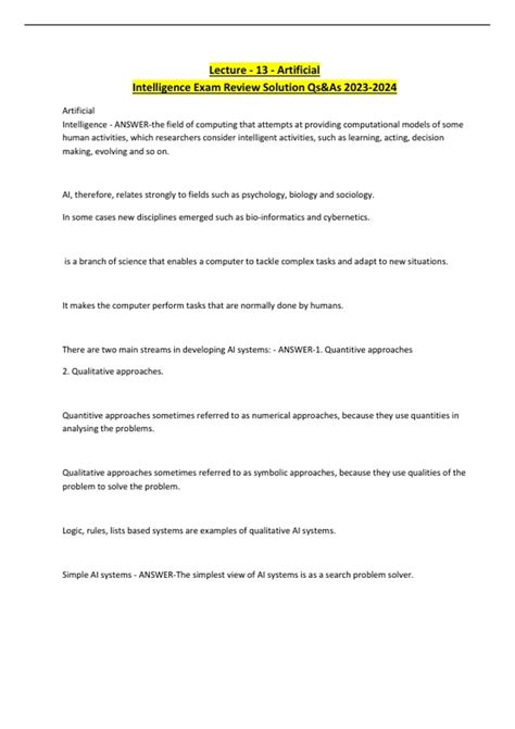 Lecture 13 Artificial Intelligence Exam Review Solution Qsandas Lecture 13 Artificial