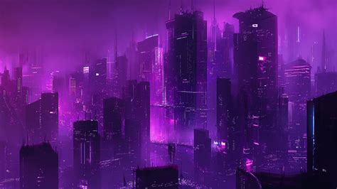 Cyberpunk City Purple Aesthetic Desktop Wallpaper Cyberpunk Neon