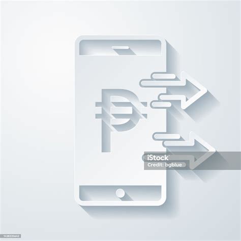 스마트폰으로 페소 보내기 빈 배경에 종이 잘라내기 효과가 있는 아이콘 0명에 대한 스톡 벡터 아트 및 기타 이미지 0명 3차원 형태 Brand Name Mobile