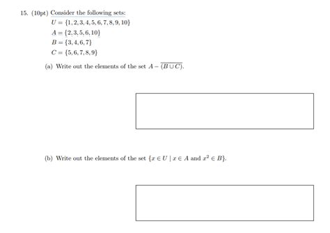 Solved 15 10pt Consider The Following Sets Chegg Com