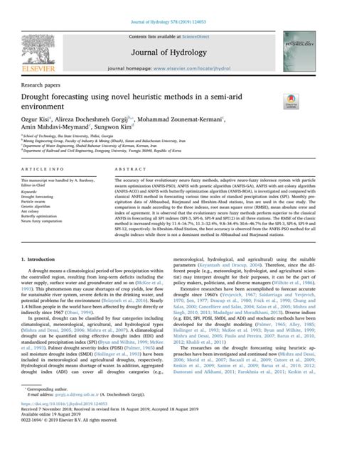 Drought Forecasting Using Novel Heuristic Methods In A Semi Arid Pdf