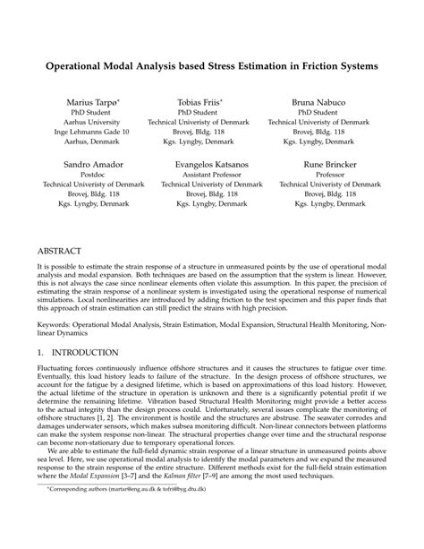 Pdf Operational Modal Analysis Based Stress Estimation In Friction System