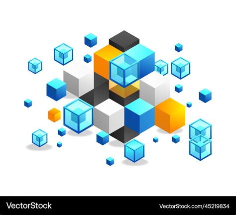 Flat Isometric 3d Blockchain Technology Concept Vector Image