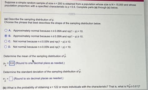 Solved Suppose A Simple Random Sample Of Size N Is Chegg