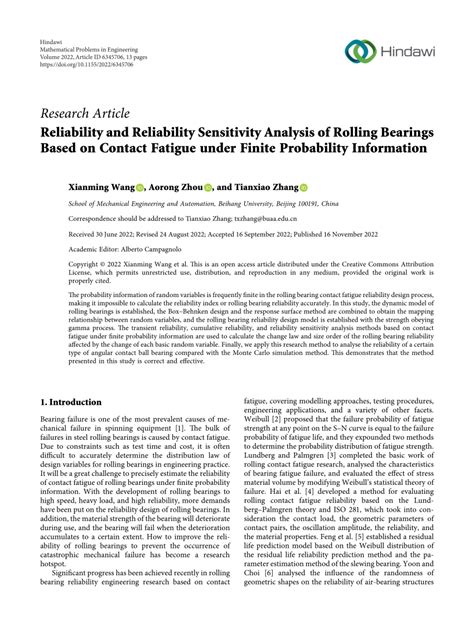 Pdf Reliability And Reliability Sensitivity Analysis Of Rolling Bearings Based On Contact