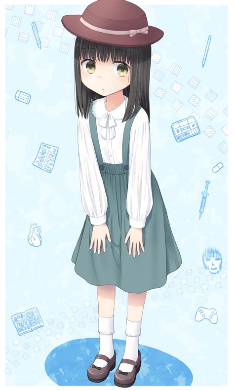 Yuyuzuki Yume Usagi Original Black Footwear Highres 1girl Aqua Skirt Black Hair Border