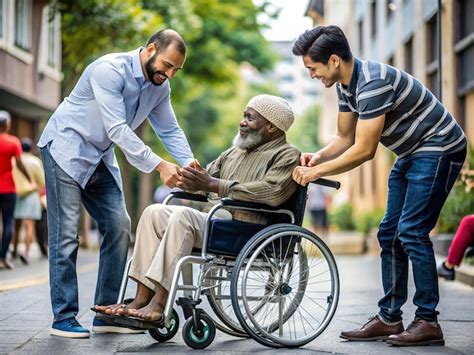 Premium Photo People Help A Physically Disabled Man