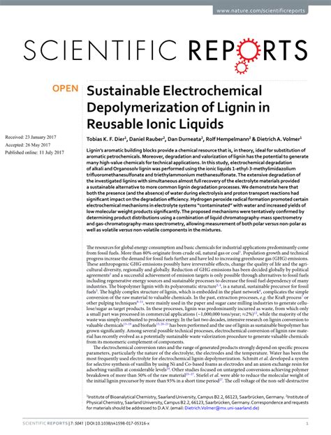 Pdf Sustainable Electrochemical Depolymerization Of Lignin In Reusable Ionic Liquids