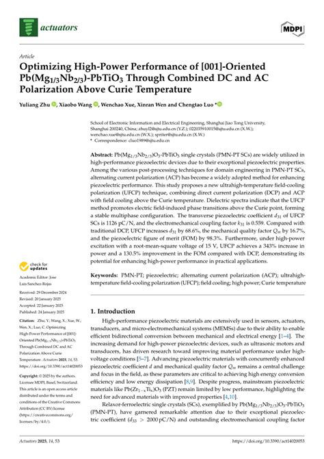 Pdf Optimizing High Power Performance Of 001 Oriented Pbmg13nb23 Pbtio3 Through Combined