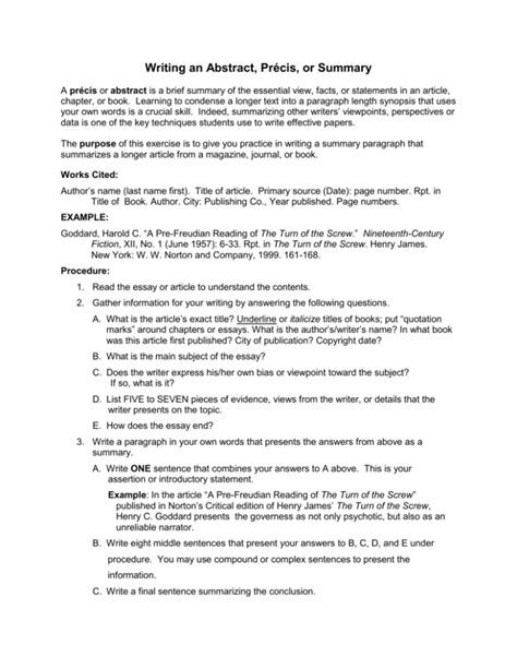 Writing Abstracts Précis And Summaries A Guide