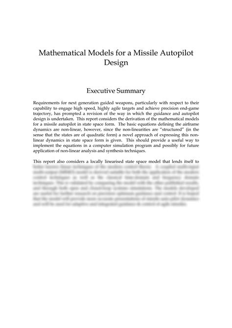 SOLUTION Mathematical Models For A Missile Autopilot Design Studypool