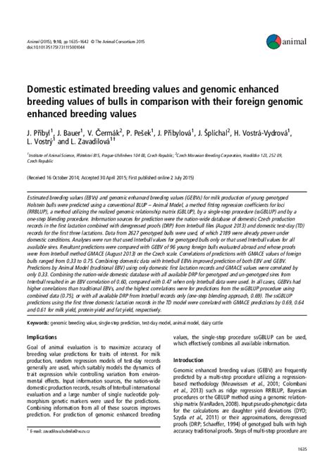Pdf Domestic Estimated Breeding Values And Genomic Enhanced Breeding Values Of Bulls In
