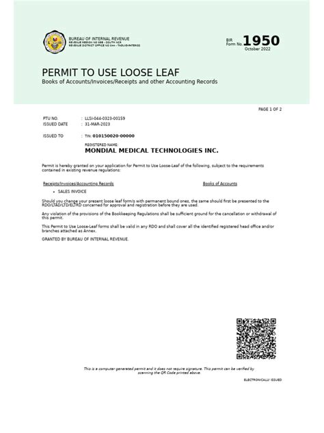 Permit To Use Loose Leaf S23044pu061441 Pdf Invoice Authentication