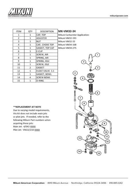 Mikuni Carburetor Rebuild Kit For Mikuni Vm32 193 Vm32 33 Vm34 168 Vm34 275 Carburetors