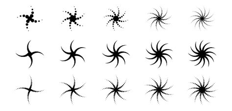 다른 트위스트 및 소용돌이 요소 세트 검은색 점선 회전과 회전 선 모음 원형 방사형 점선 회전 회오리 바람 기호는 그래픽 디자인을 위한 번들입니다 벡터 강렬하고 밝은 색상에