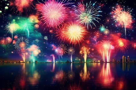Premium Photo Fireworks Exploding In A Starry Sky