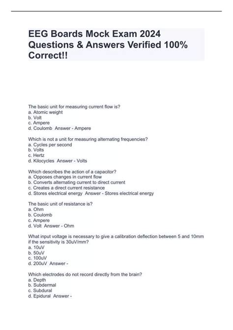 EEG Boards Mock Exam Questions Answers Verified Correct EEG Stuvia US