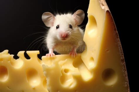 A Tiny Mouse Exploring A Giant Piece Of Swiss Cheese Stock Image Image Of Adventure Hole
