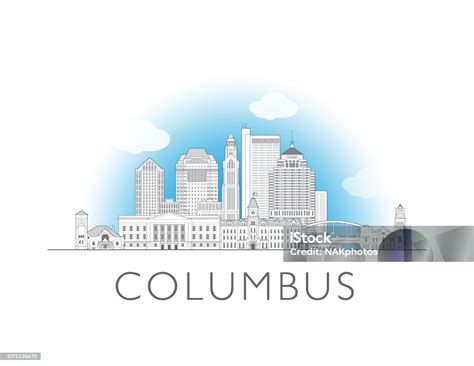 콜럼버스 오하이오 도시 풍경 라인 아트 스타일 벡터 일러스트 레이 션 0명에 대한 스톡 벡터 아트 및 기타 이미지 0명 건물 외관 건축 Istock