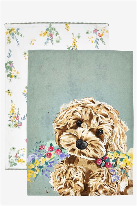 Buy Set Of 2 Sage Green Charlie Cockapoo Tea Towels From The Next Uk