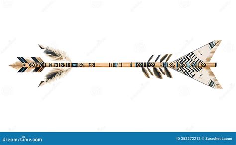 Rustic Hand Drawn Boho Arrow With Tribal Patterns And Feathers Stock Illustration Illustration