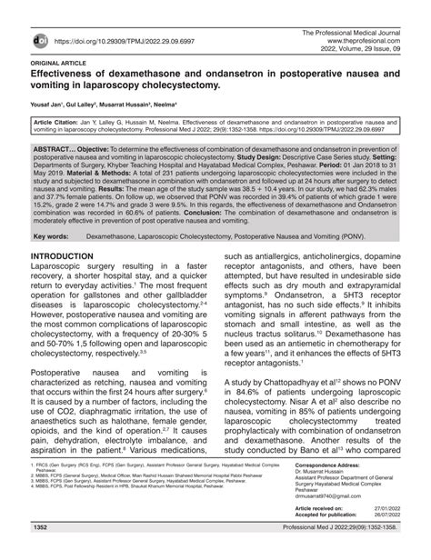 Pdf Effectiveness Of Dexamethasone And Ondansetron In Postoperative Nausea And Vomiting In
