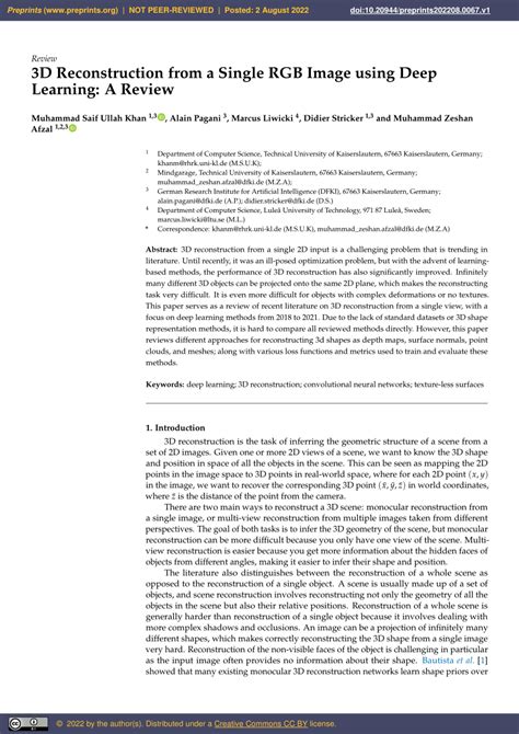 Pdf 3d Reconstruction From A Single Rgb Image Using Deep Learning A Review