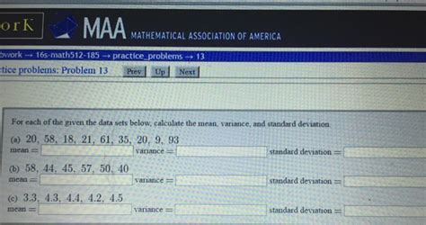 Solved For Each Of The Given The Data Sets Below Calculate Chegg