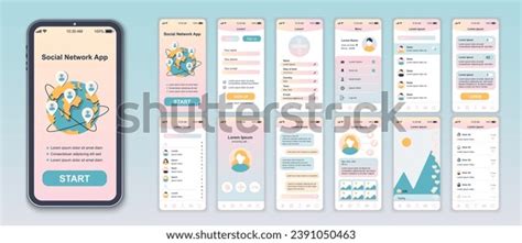 social network mobile app interface screens stock vector royalty free
