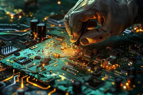 손상된 회로판을 수리하는 나노 기계 프리미엄 Ai 생성 이미지