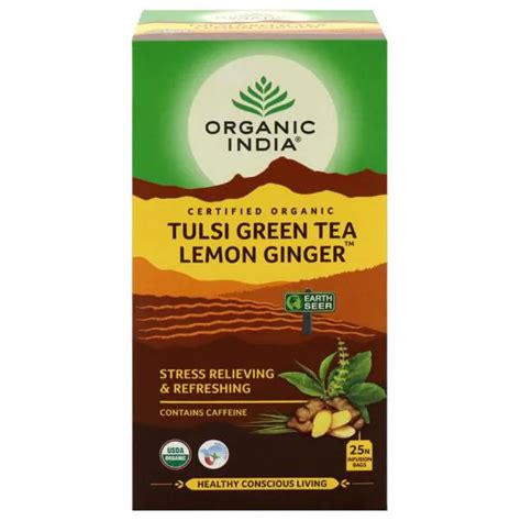Organic India Lemon And Ginger Tulsi Green Tea Bags 25 Pcs Jiomart