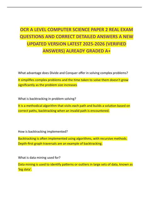 Ocr A Level Computer Science Paper 2 Real Exam Questions And Correct