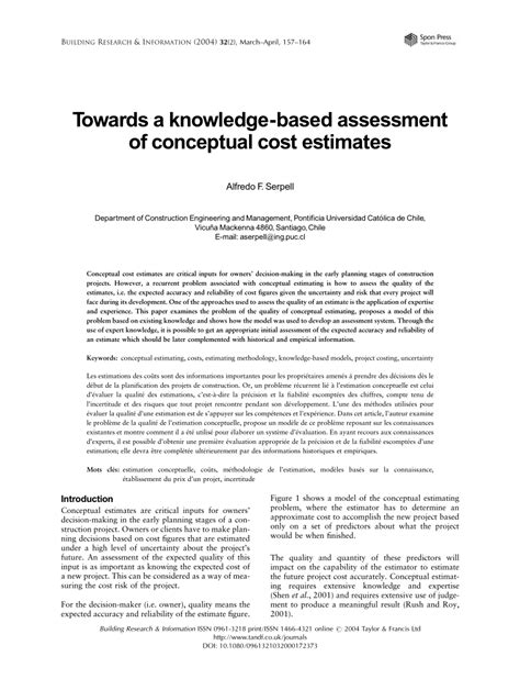 Pdf Towards A Knowledge Based Assessment Of Conceptual Cost Estimates