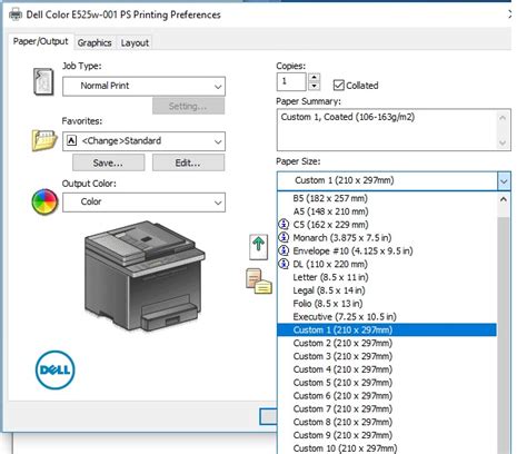 ‎e525w set custom paper size dell technologies