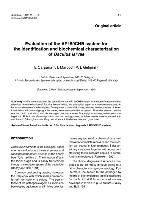 Pdf Evaluation Of The Api 50chb System For The Identification And Biochemical Characterization